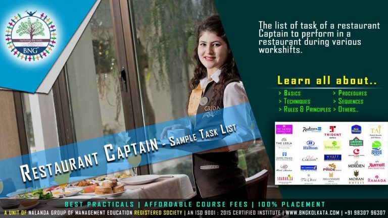 Restaurant Captain – Sample Task List – BNG Hotel Management Institute